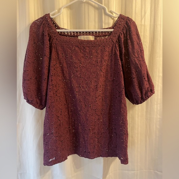 LOFT | Tops | Loft Puffed Sleeve Lace Top In The Color Plum | Poshmark